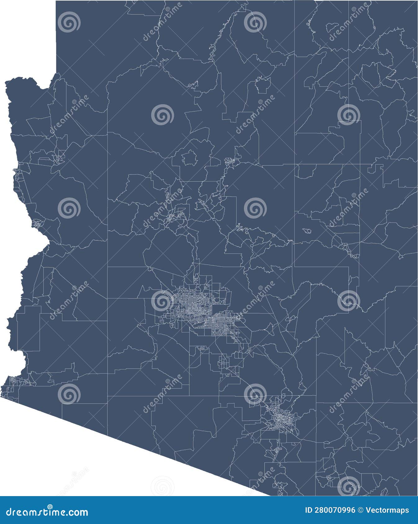 US Arizona State Map with Census Tracts Boundaries Stock Vector ...