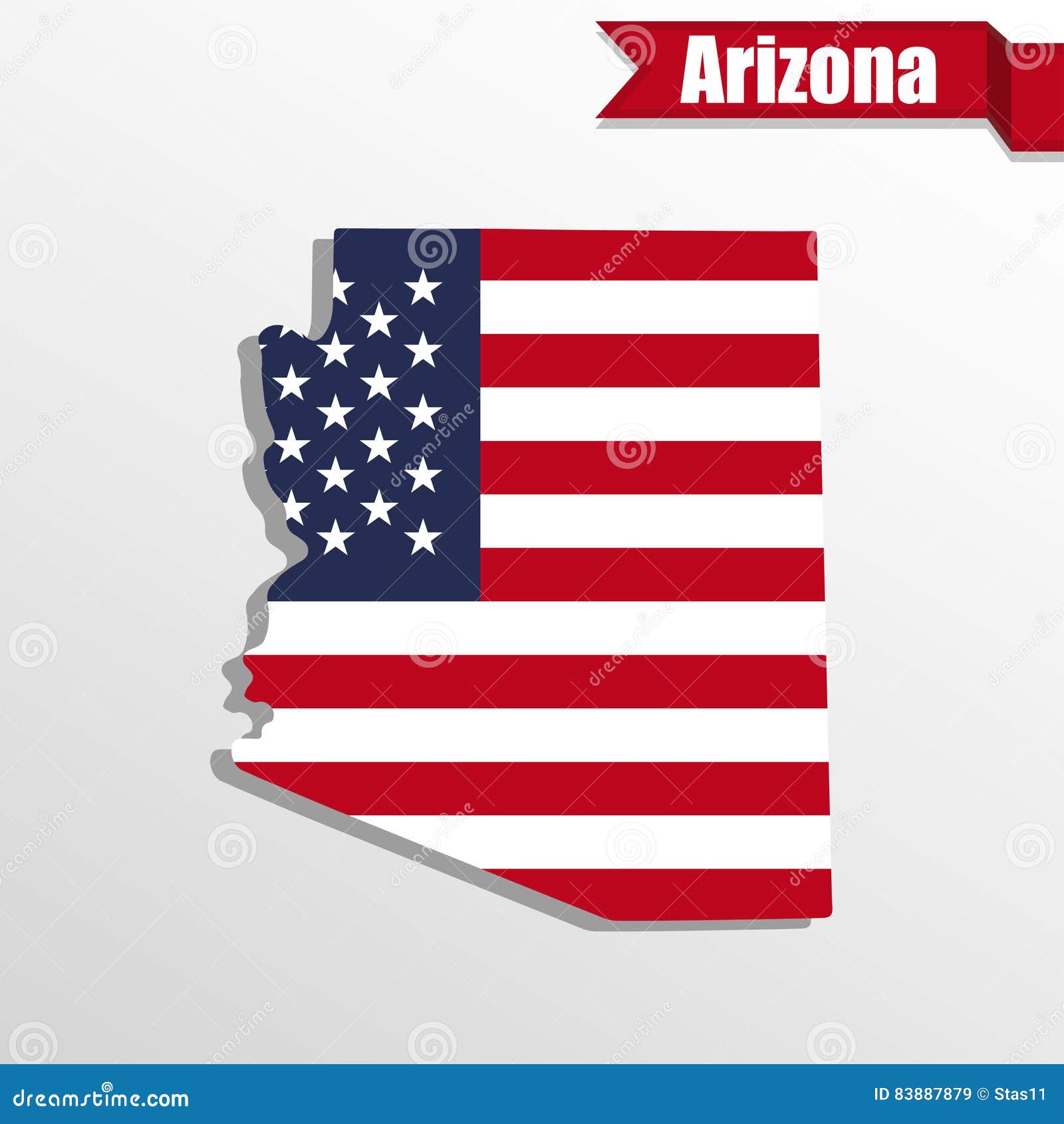 Arizona State Map with US Flag Inside and Ribbon Stock Vector ...