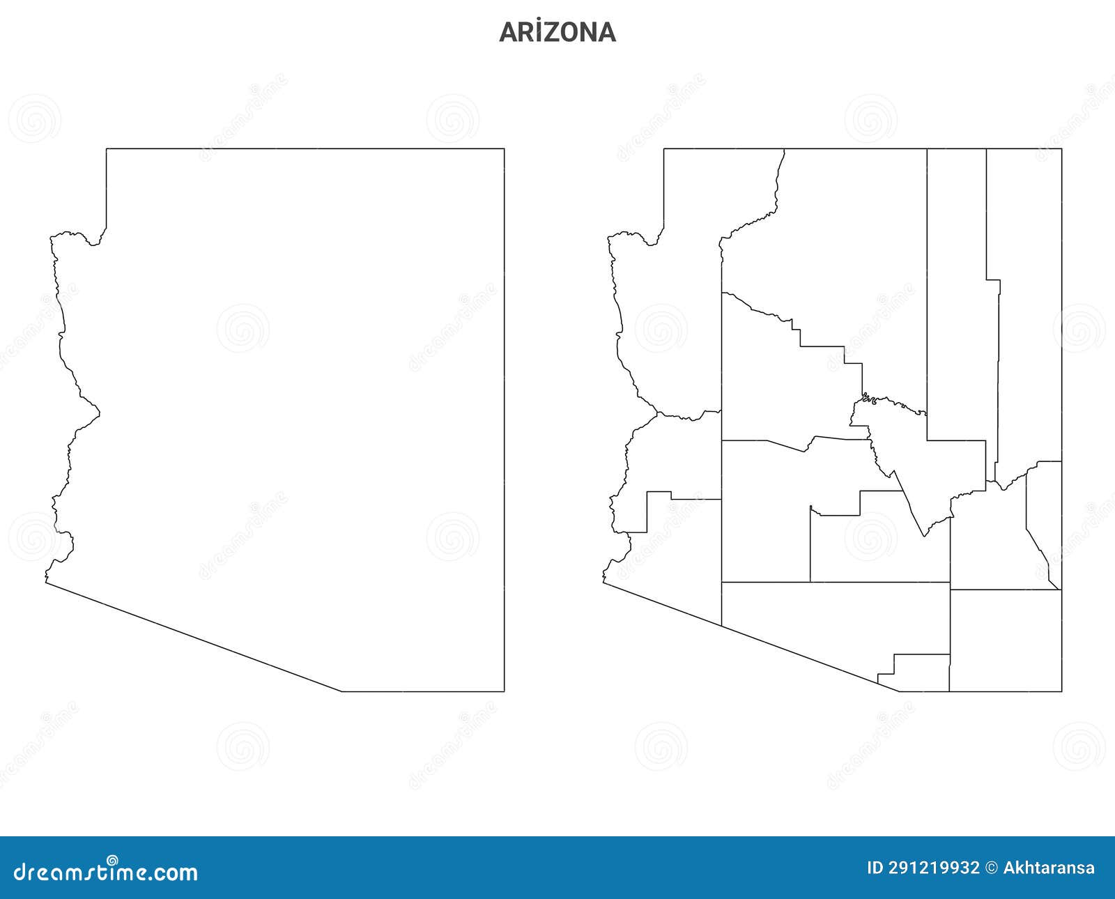 Arizona State Outline County Map Set - United States Stock Illustration ...