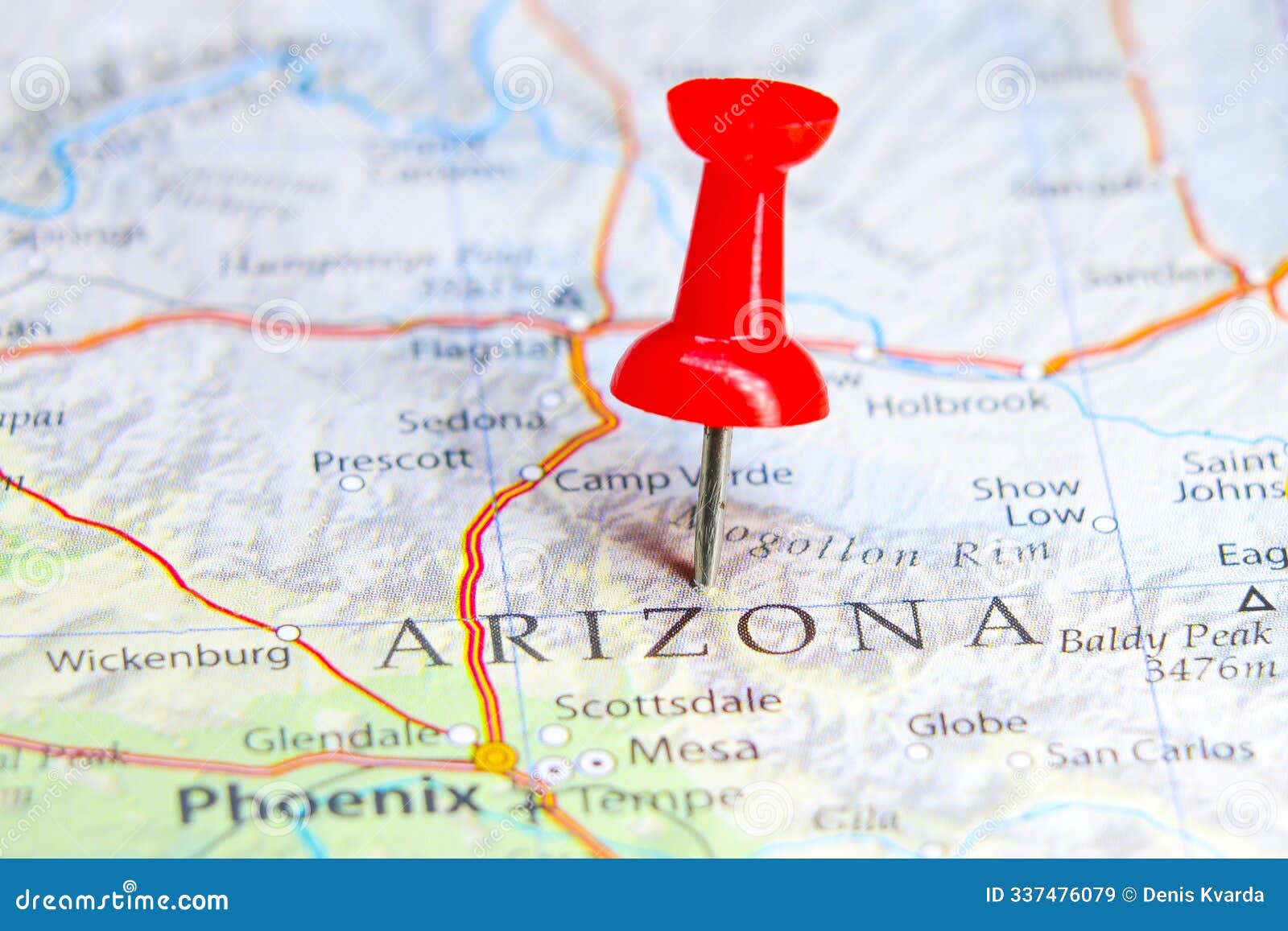Arizona State, USA Pin on Map Stock Image - Image of road, paper: 337476079