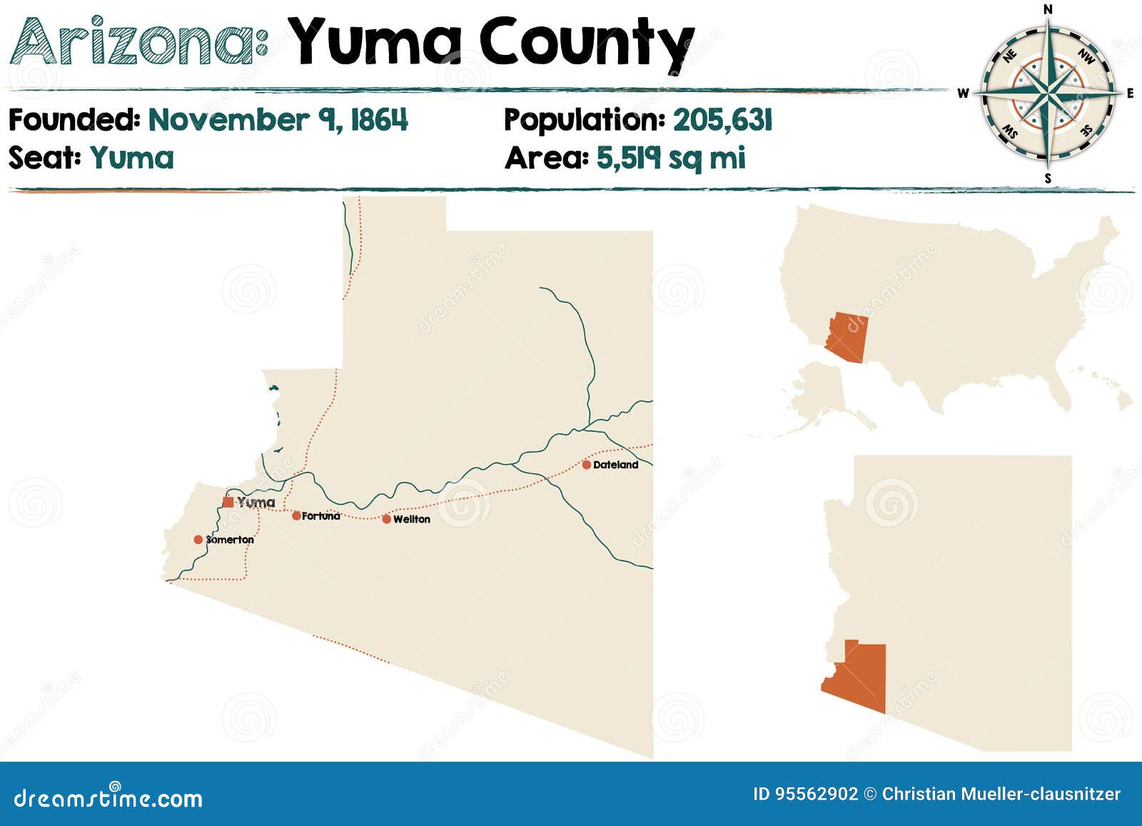 Arizona: Yuma county stock vector. Illustration of states - 95562902