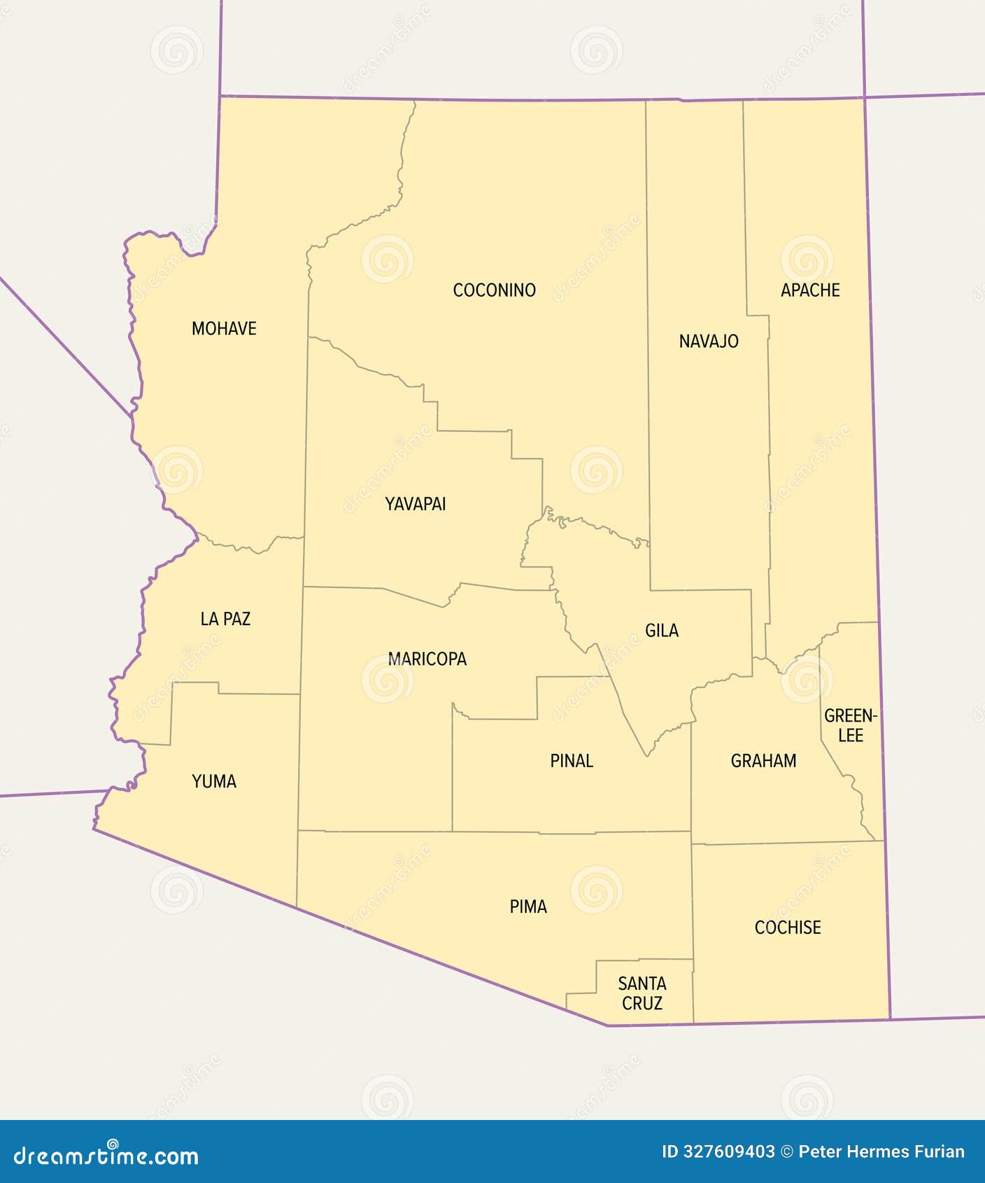 Arizona, U. S. State, Subdivided into 15 Counties, Political Map Stock ...