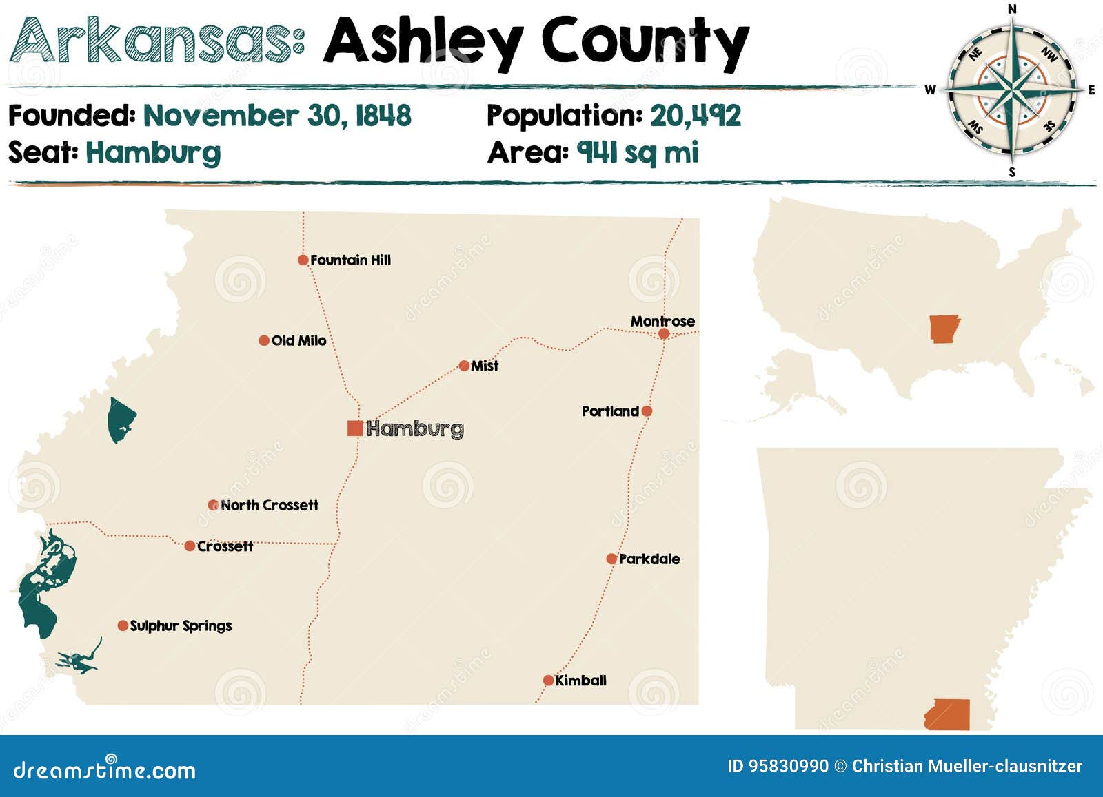Arkansas: Ashley County Map Vector Illustration | CartoonDealer.com ...