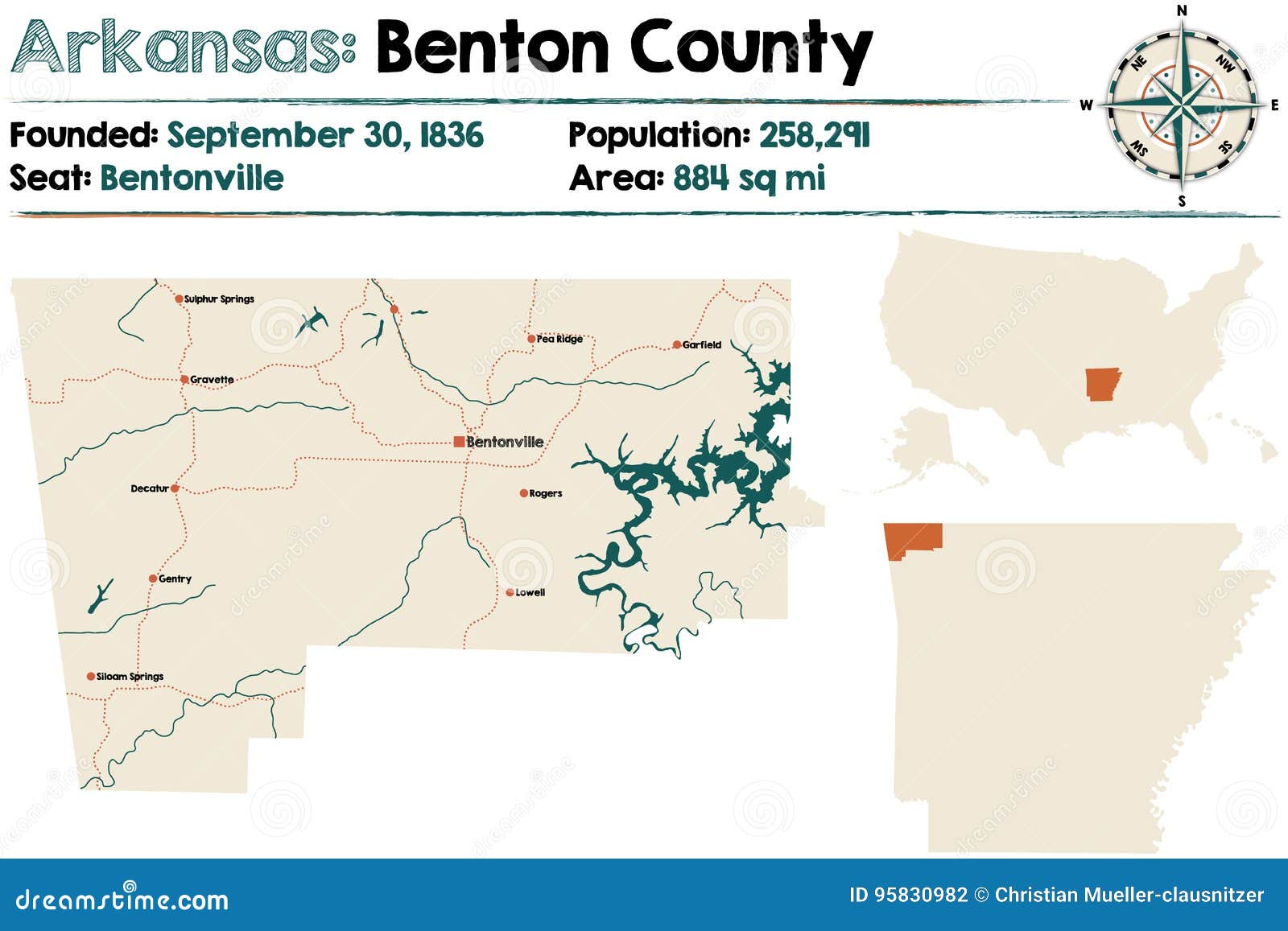 Arkansas: Benton county stock vector. Illustration of america - 95830982