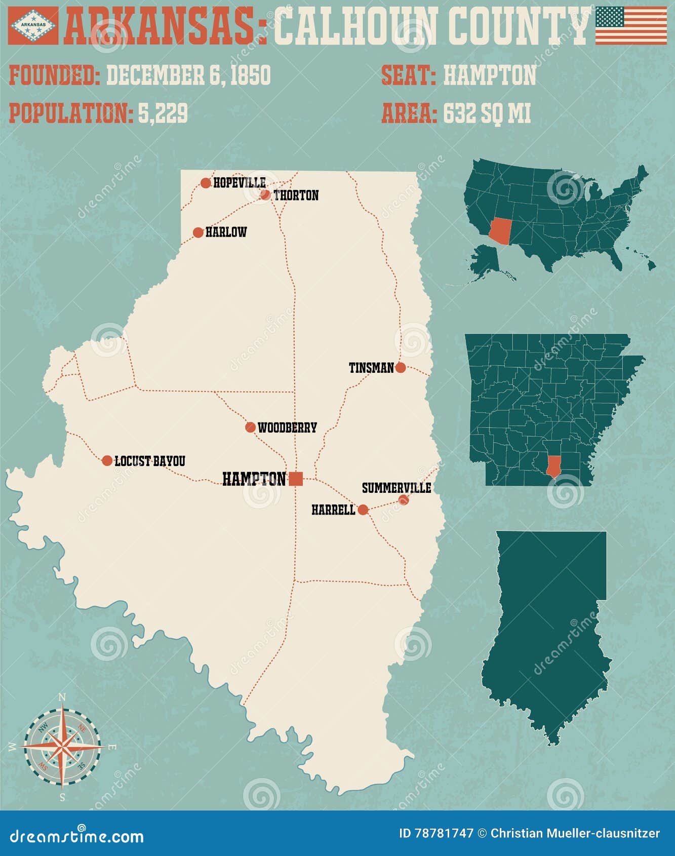 Arkansas: Calhoun County stock vector. Illustration of cities - 78781747