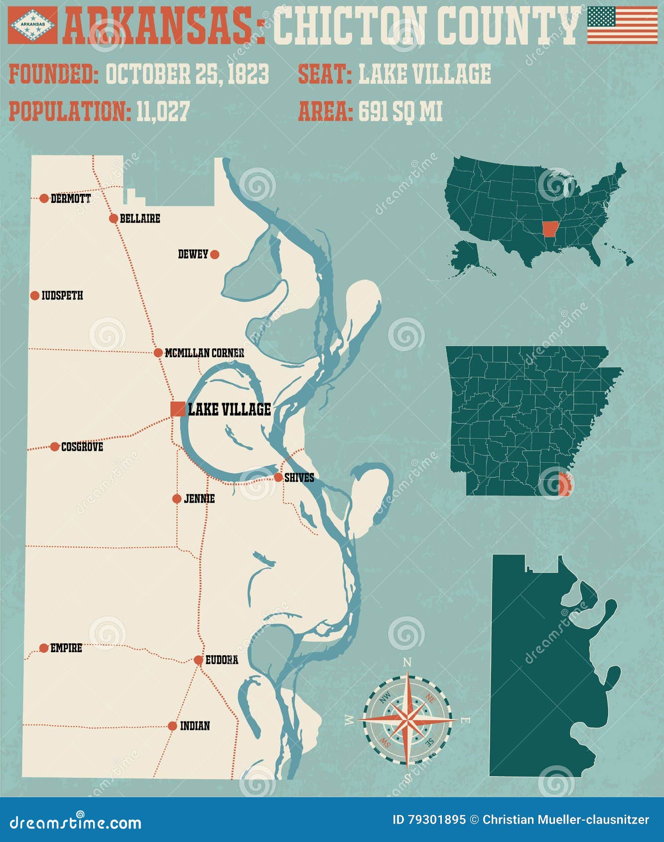 Arkansas: Chicot county stock vector. Illustration of rivers - 79301895