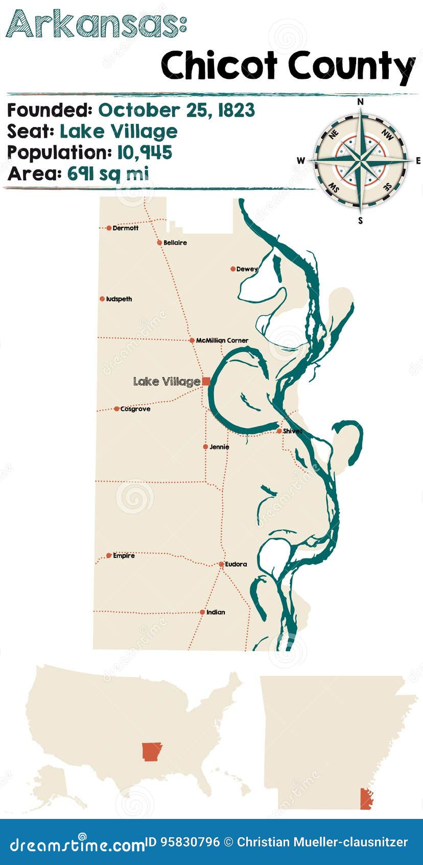 Arkansas: Chicot county stock vector. Illustration of united - 95830796