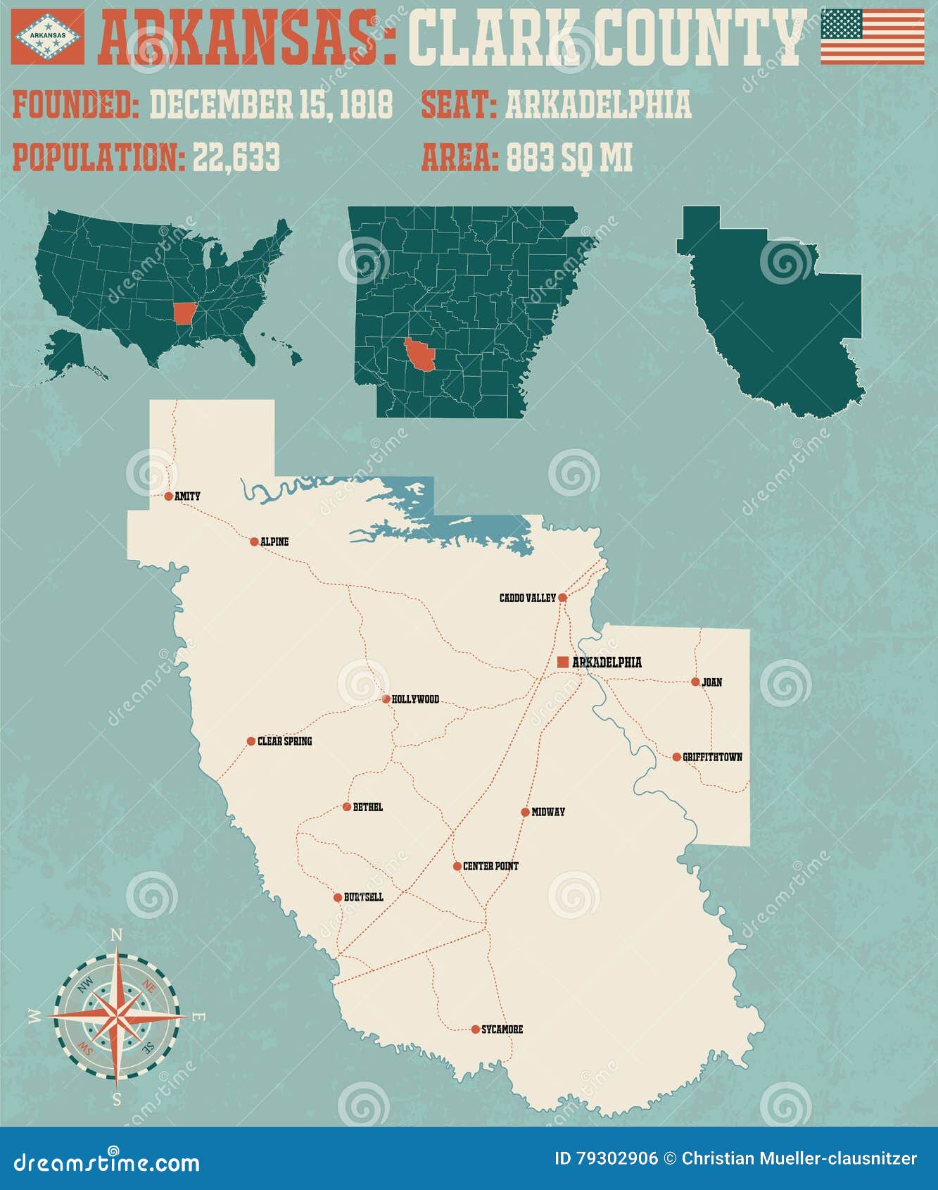 Arkansas: Clark County stock vector. Illustration of highway - 79302906