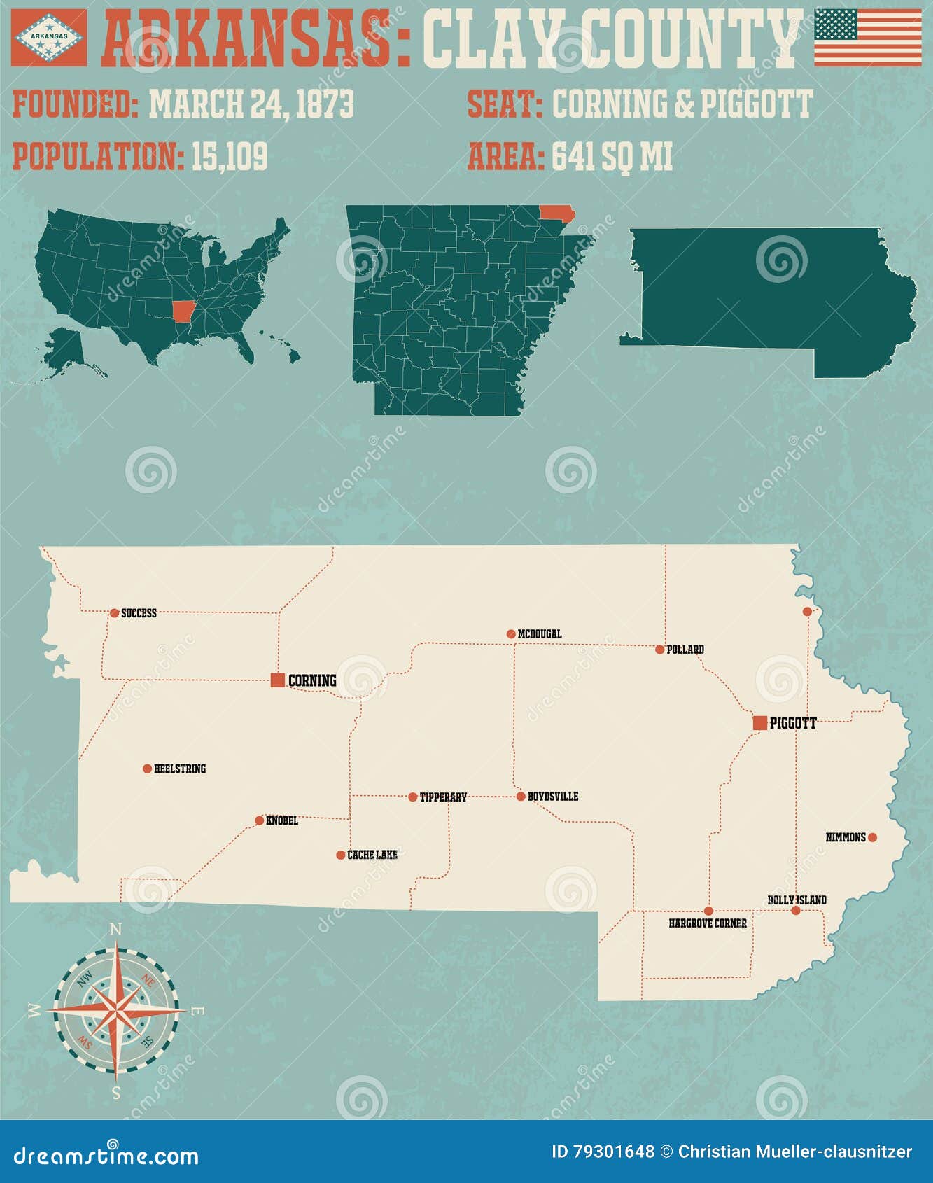 Arkansas: Clay County stock vector. Illustration of infographic - 79301648