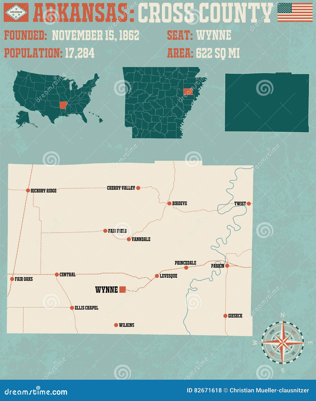 Arkansas: Cross county stock vector. Illustration of brown - 82671618