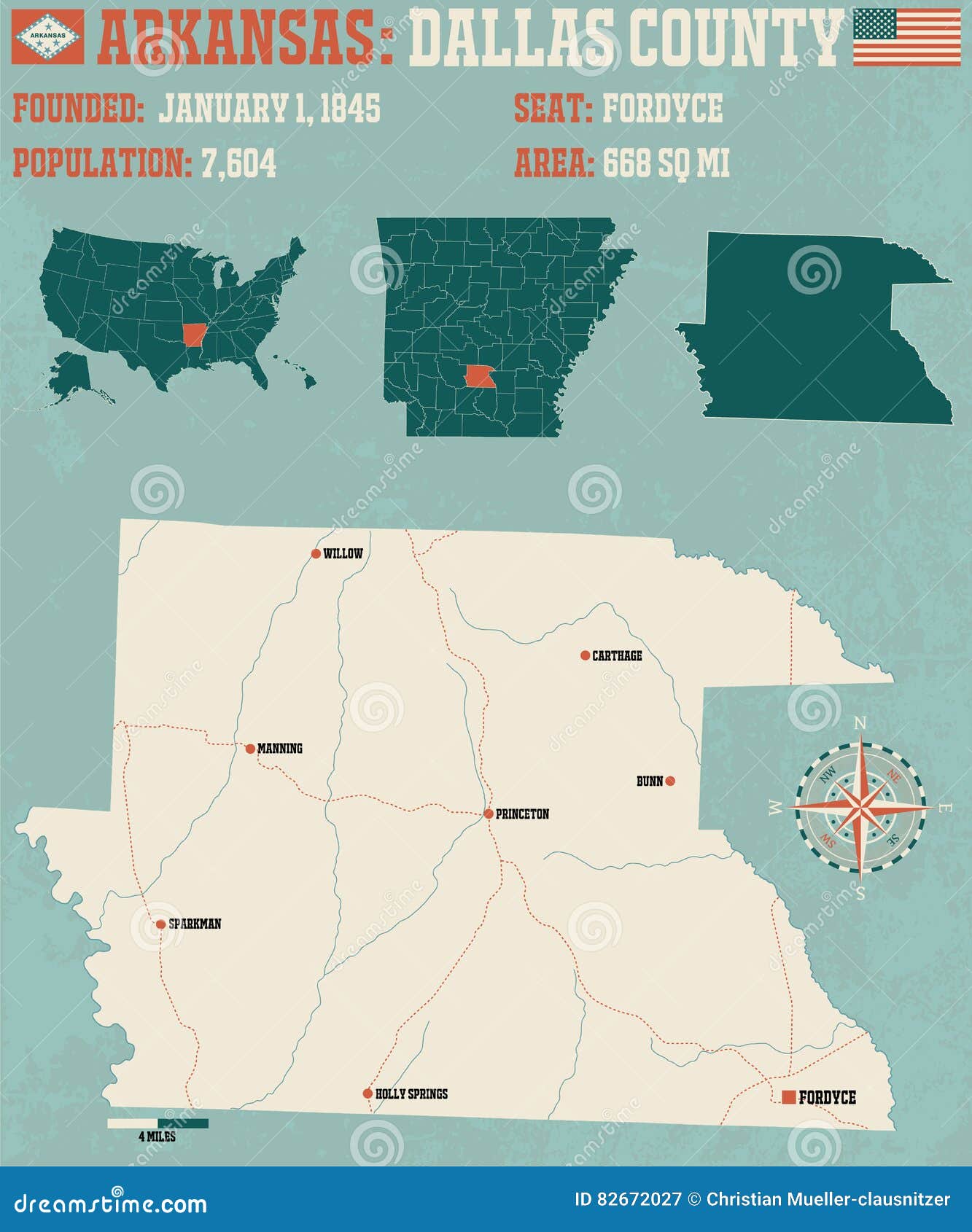 Arkansas: Dallas county stock vector. Illustration of county - 82672027