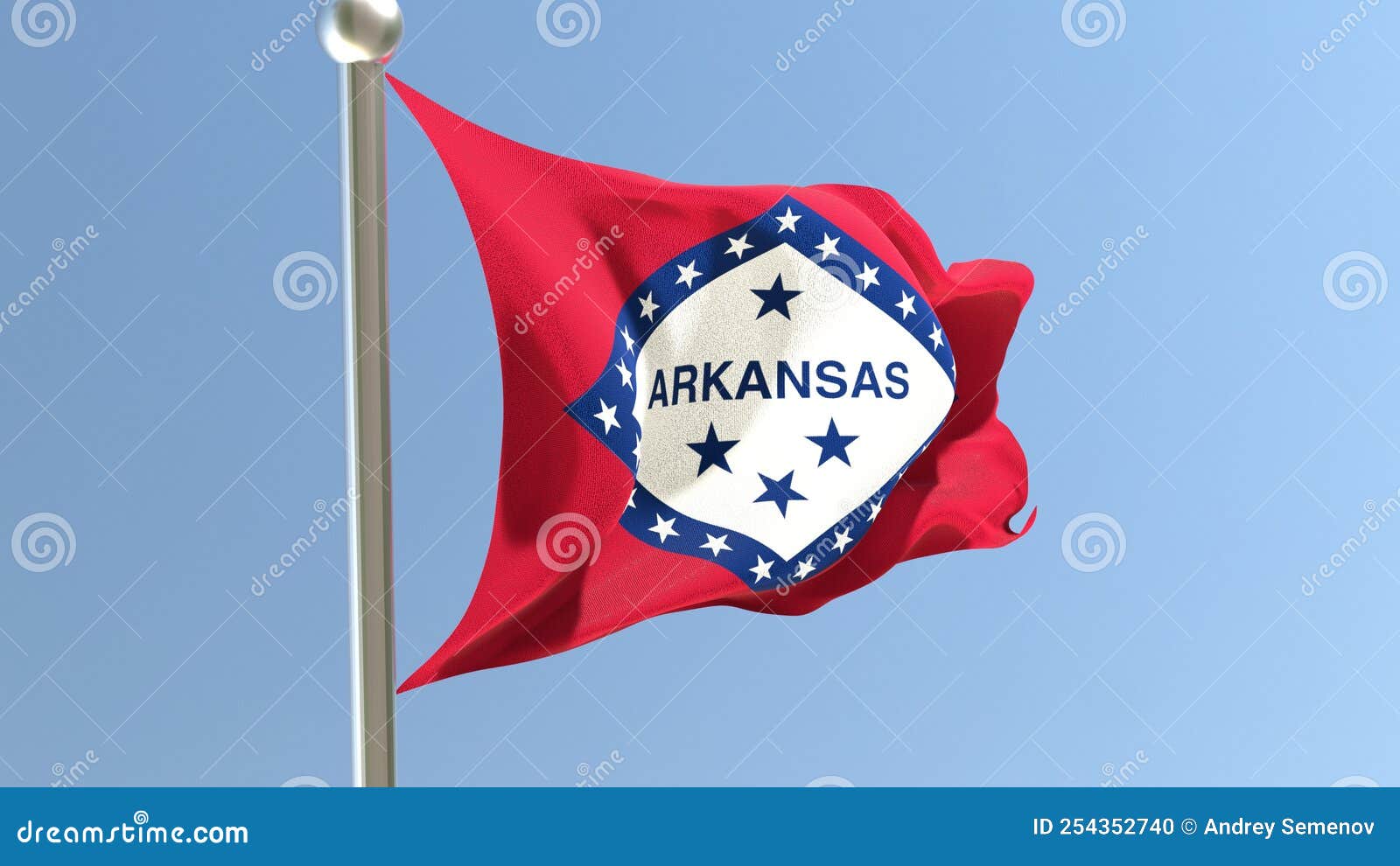 Arkansas Flag on Flagpole. AR Flag Fluttering in the Wind. USA. 3d ...