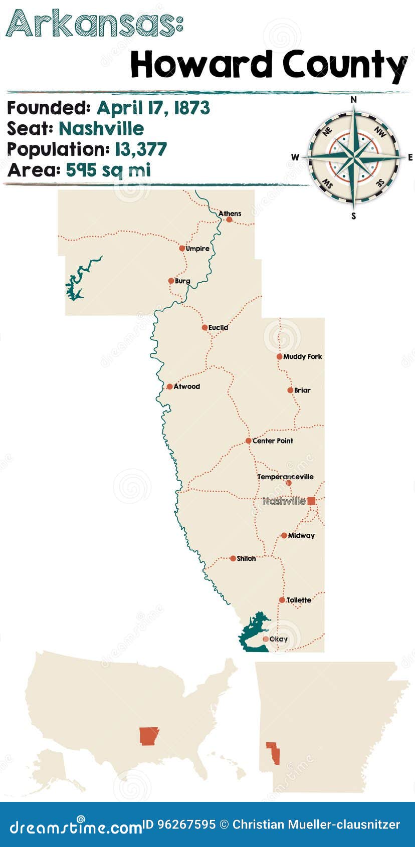 Arkansas, Howard County Map Cartoon Vector | CartoonDealer.com #96267595