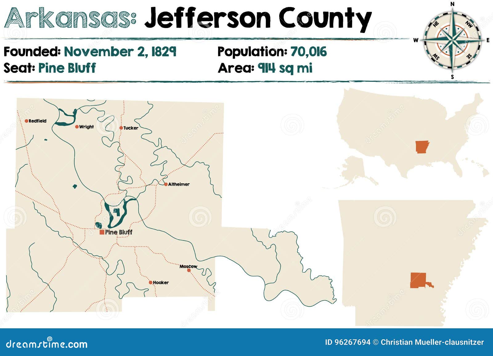 Arkansas, Jefferson County Map Stock Vector - Illustration of state ...