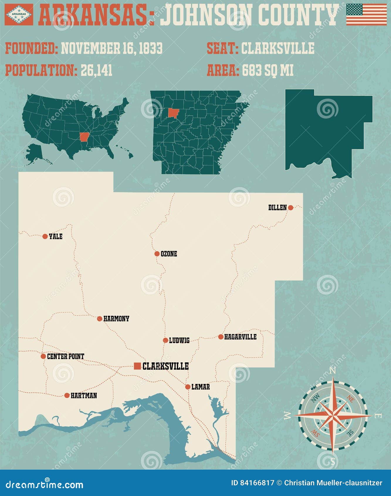 Arkansas, Johnson County Map Vector Illustration | CartoonDealer.com ...