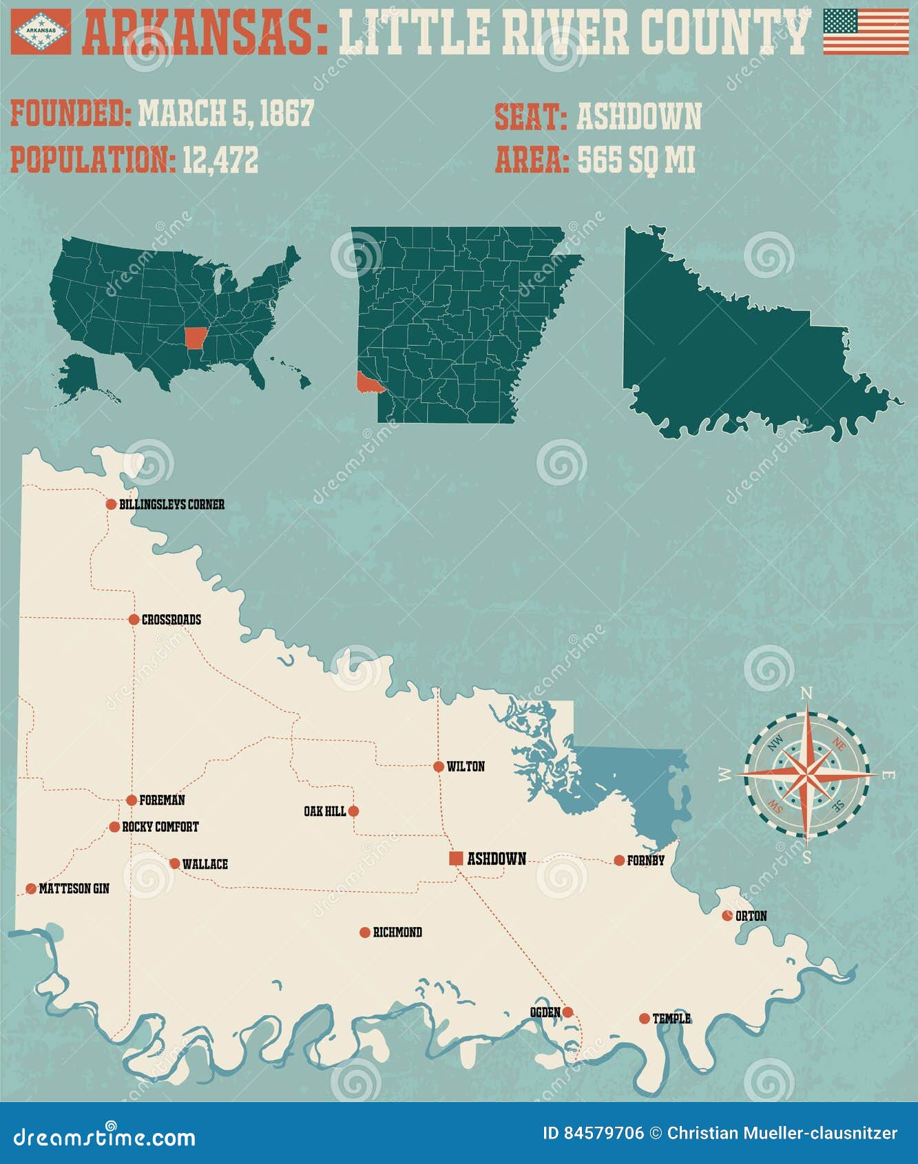 Arkansas: Little River County Stock Vector - Illustration of ...