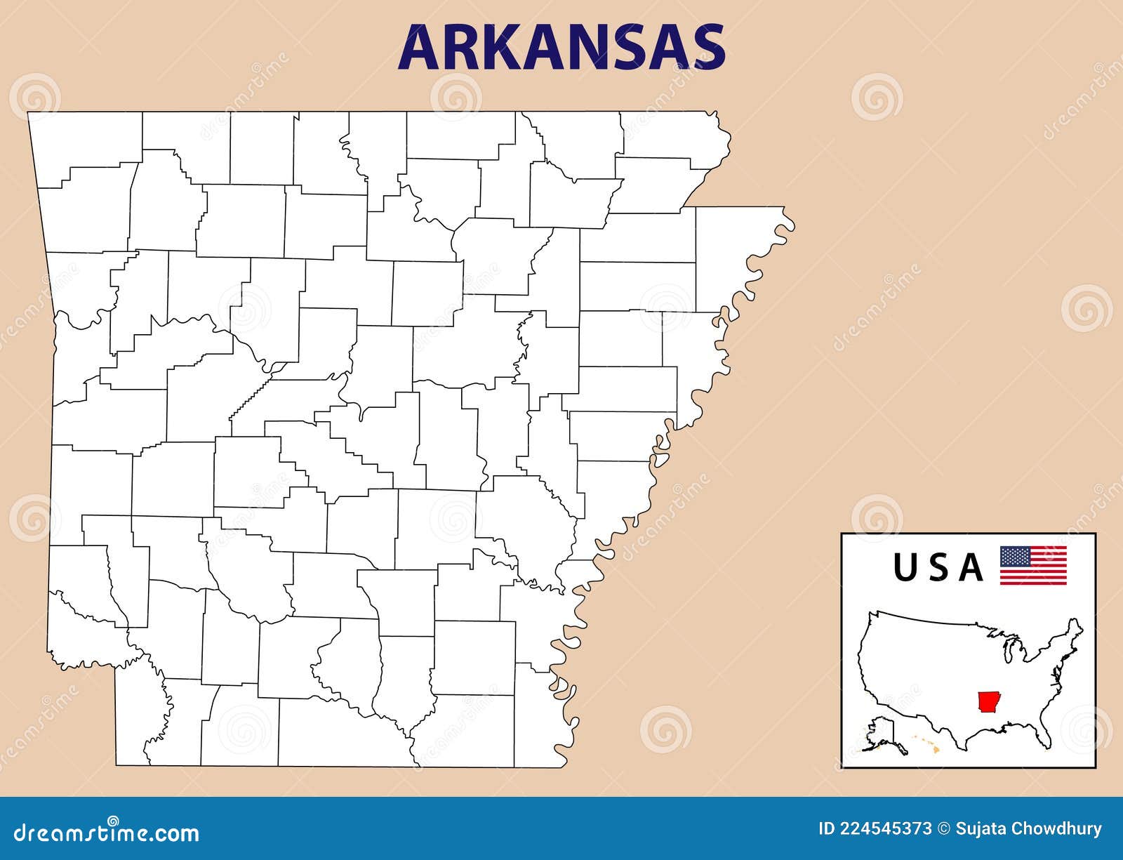 Arkansas Map. Political Map of Arkansas in Outline Stock Vector ...
