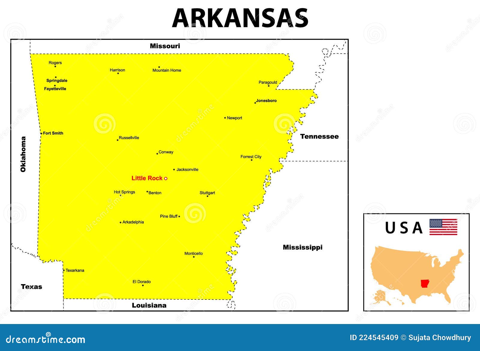 Arkansas Map. State and District Map of Arkansas Stock Illustration ...