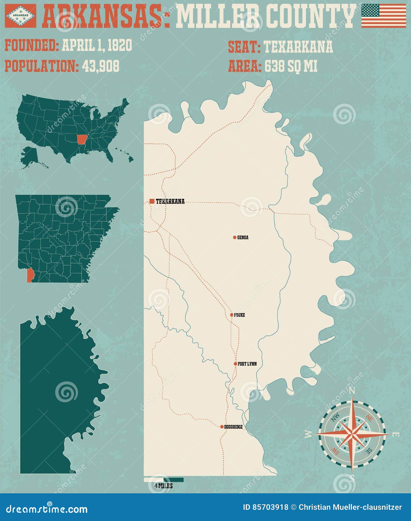 Arkansas: Miller County stock vector. Illustration of white - 85703918
