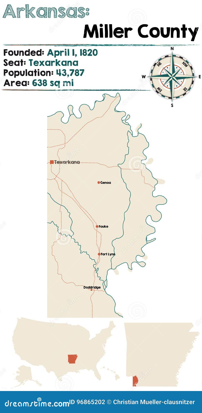 Arkansas, Miller County Map Stock Vector - Illustration of education ...