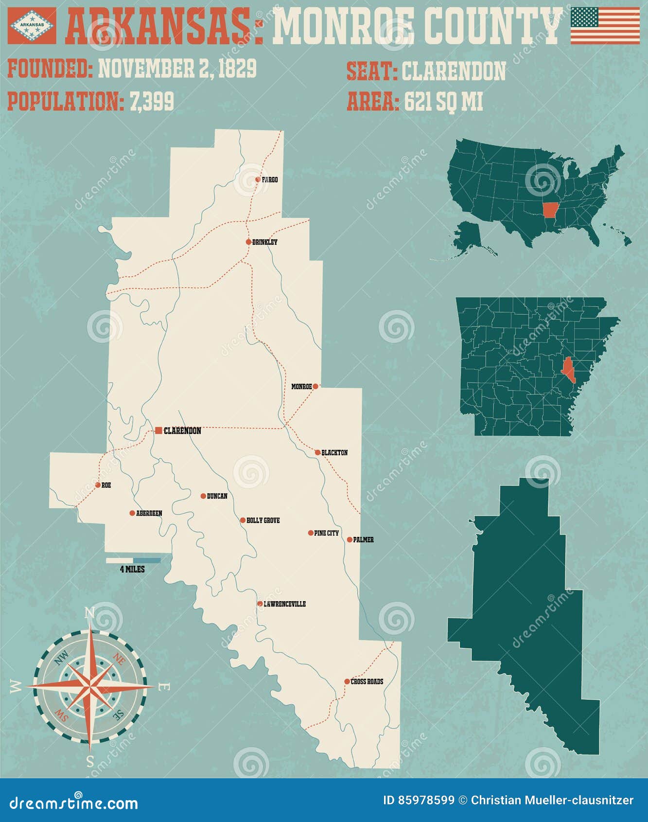 Arkansas: Monroe county stock vector. Illustration of arkansas - 85978599