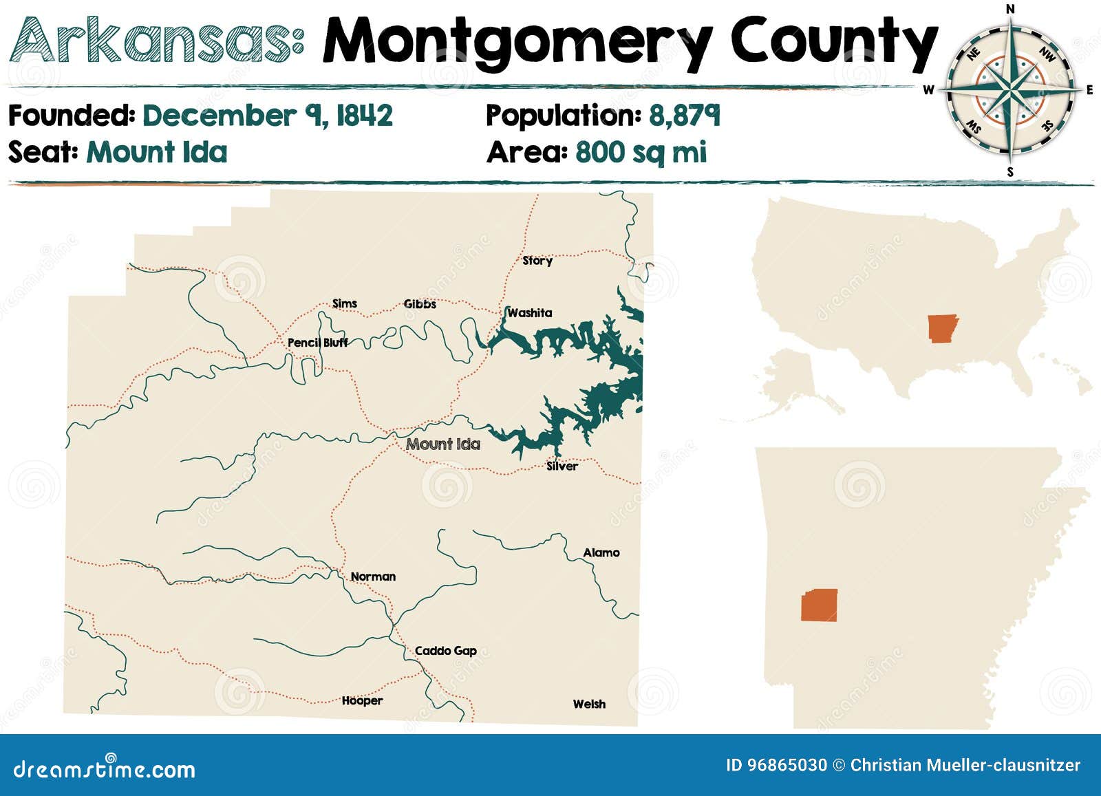 Map Of Montgomery County In Virginia State On White Background. Single ...
