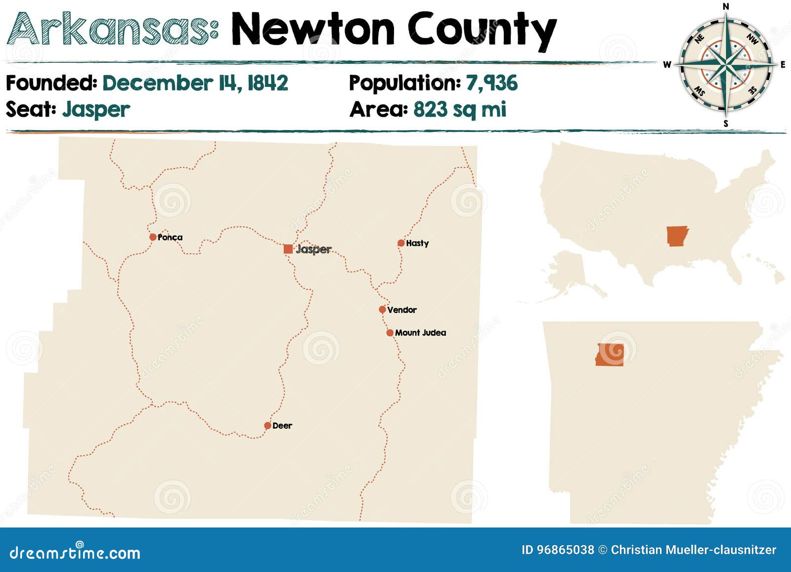 Arkansas, Newton County Map Stock Vector - Illustration of federal ...