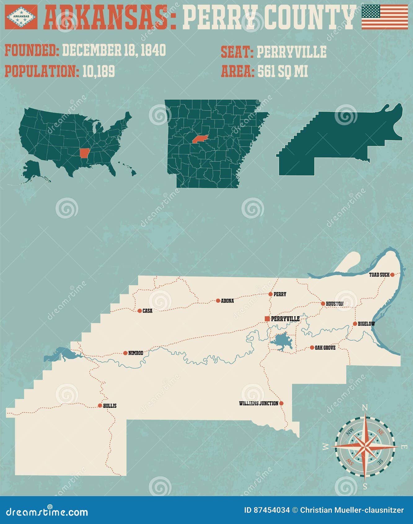 Arkansas: Perry county stock vector. Illustration of federal - 87454034