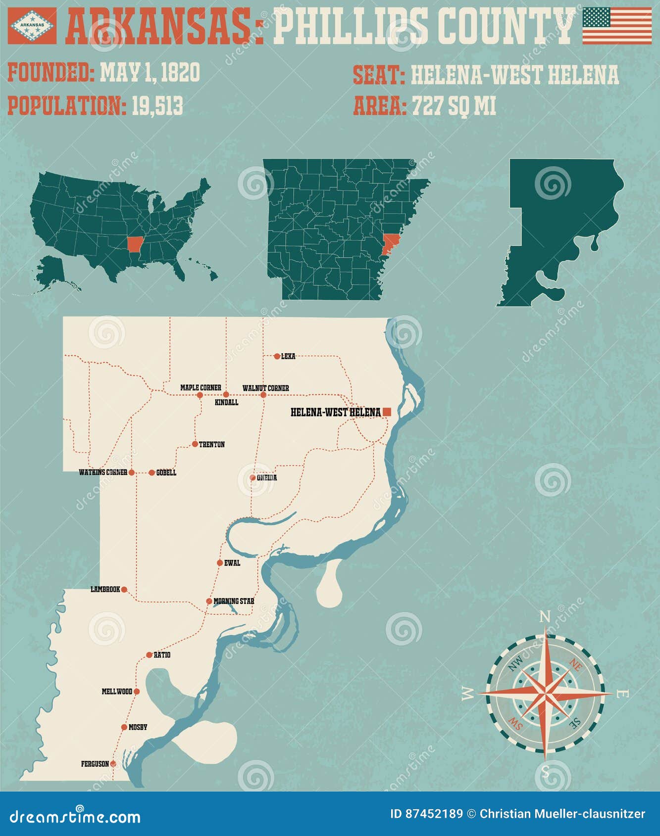 Arkansas: Phillips county stock vector. Illustration of infographic ...