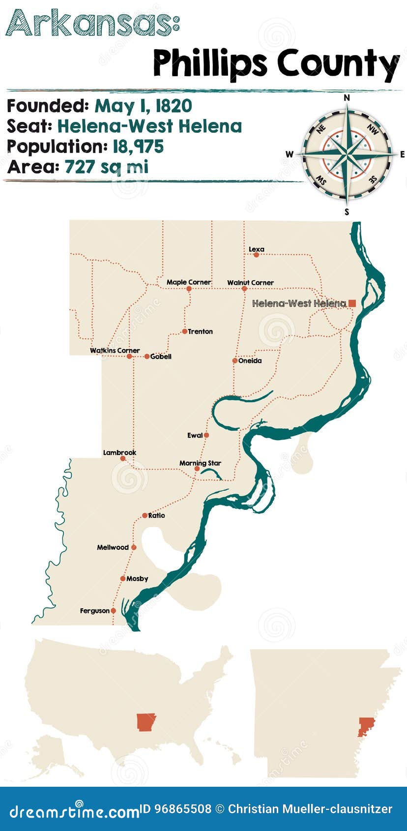 Arkansas, Phillips County Map Stock Vector - Illustration of nation ...