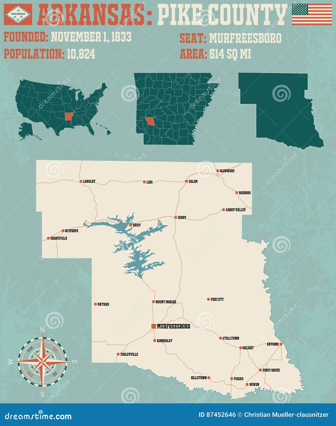 Arkansas: Pike county stock vector. Illustration of cities - 87452646
