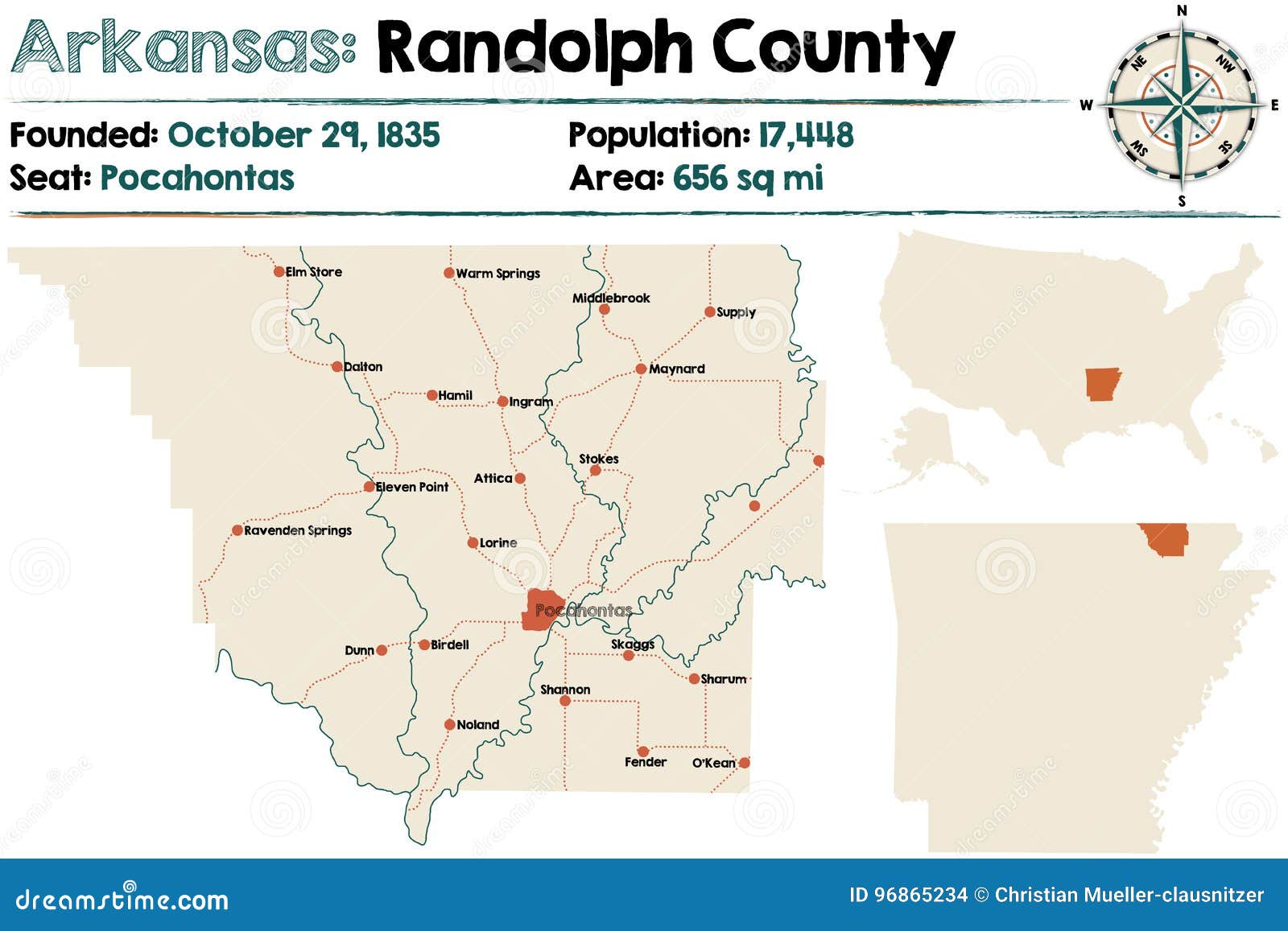 Arkansas, Randolph County Map Stock Vector - Illustration of nation ...