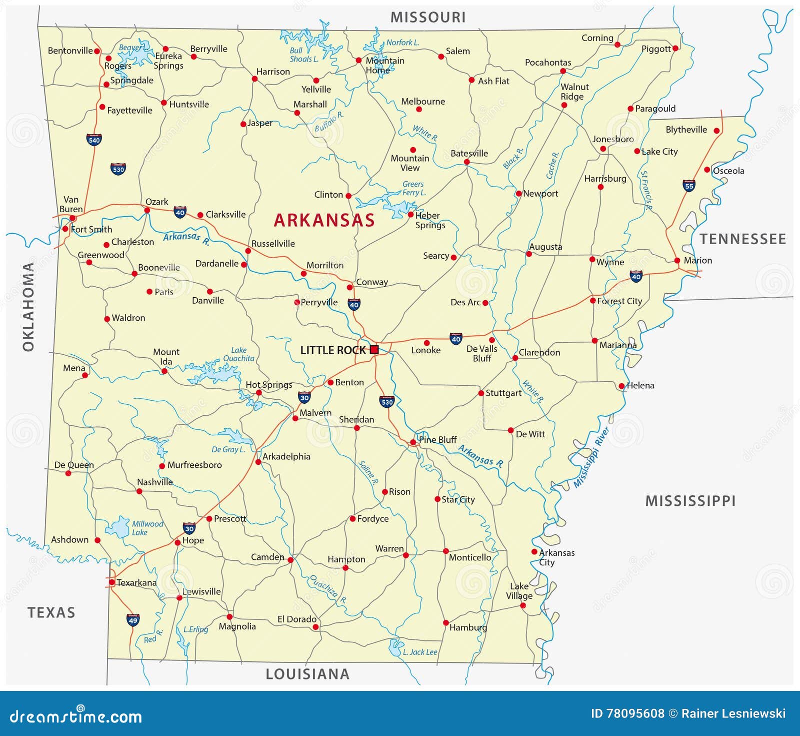 Arkansas road map stock vector. Illustration of tennessee - 78095608