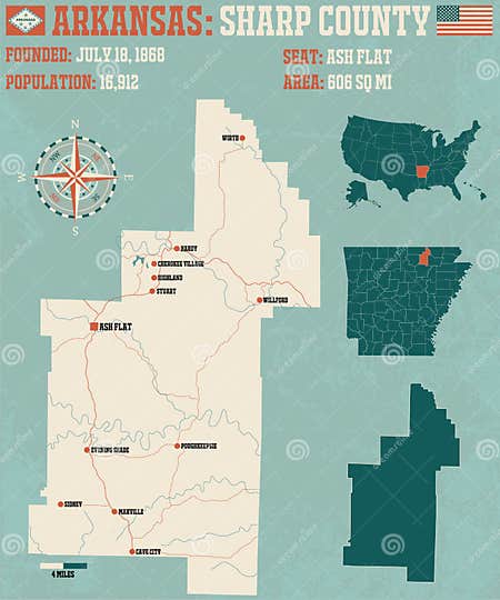 Arkansas: Sharp county map stock vector. Illustration of rose - 87753381