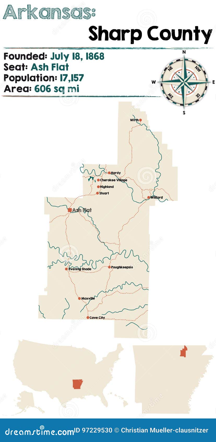 Arkansas, Sharp county map stock vector. Illustration of detail - 97229530