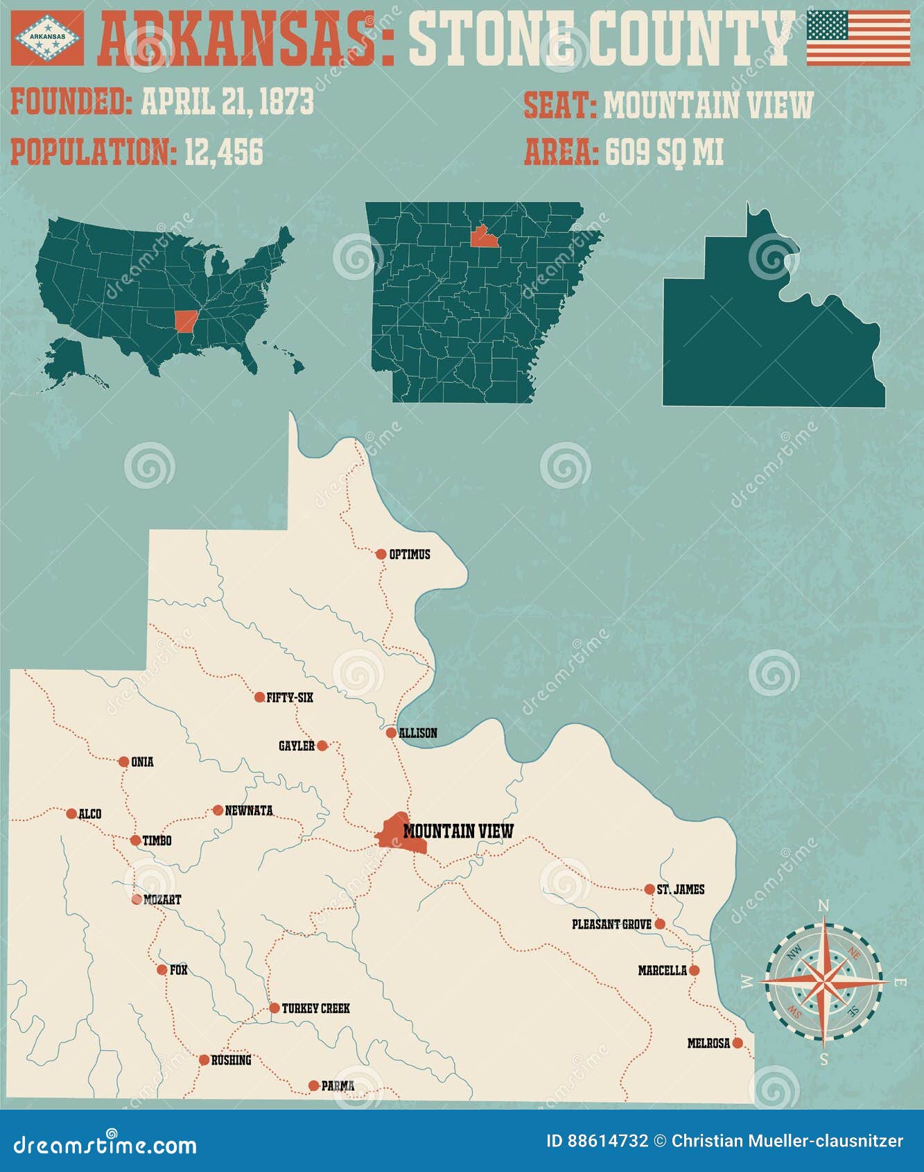Arkansas: Stone county map stock vector. Illustration of america - 88614732
