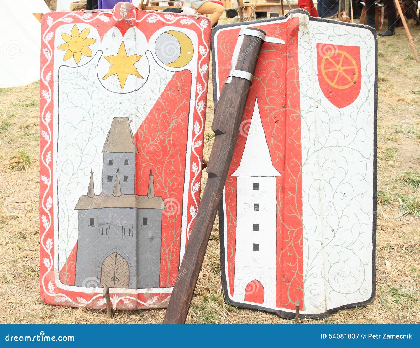 Arkebuse and shields stock image. Image of arkebuse, gothic - 54081037