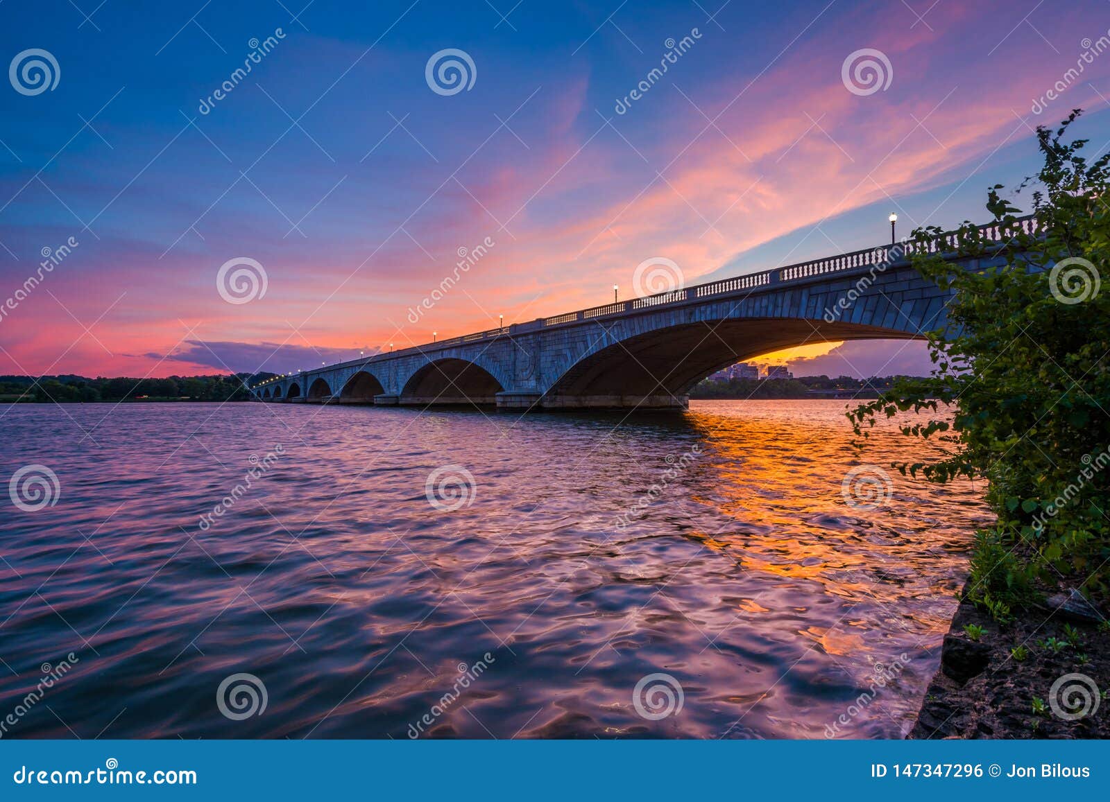 The Arlington Memorial Bridge and Potomac River at Sunset, in ...
