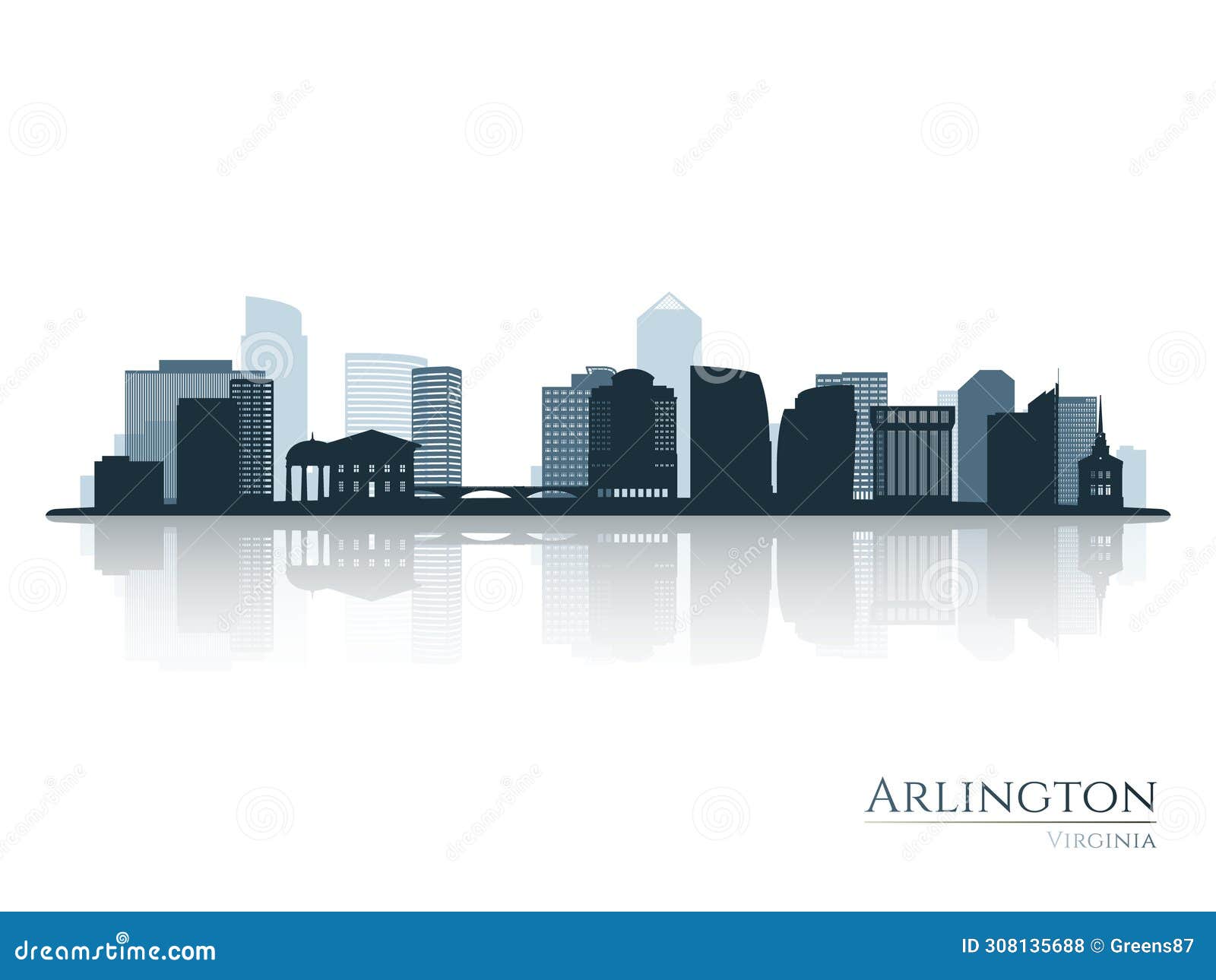 Arlington Skyline Silhouette With Reflection. Cartoon Vector ...