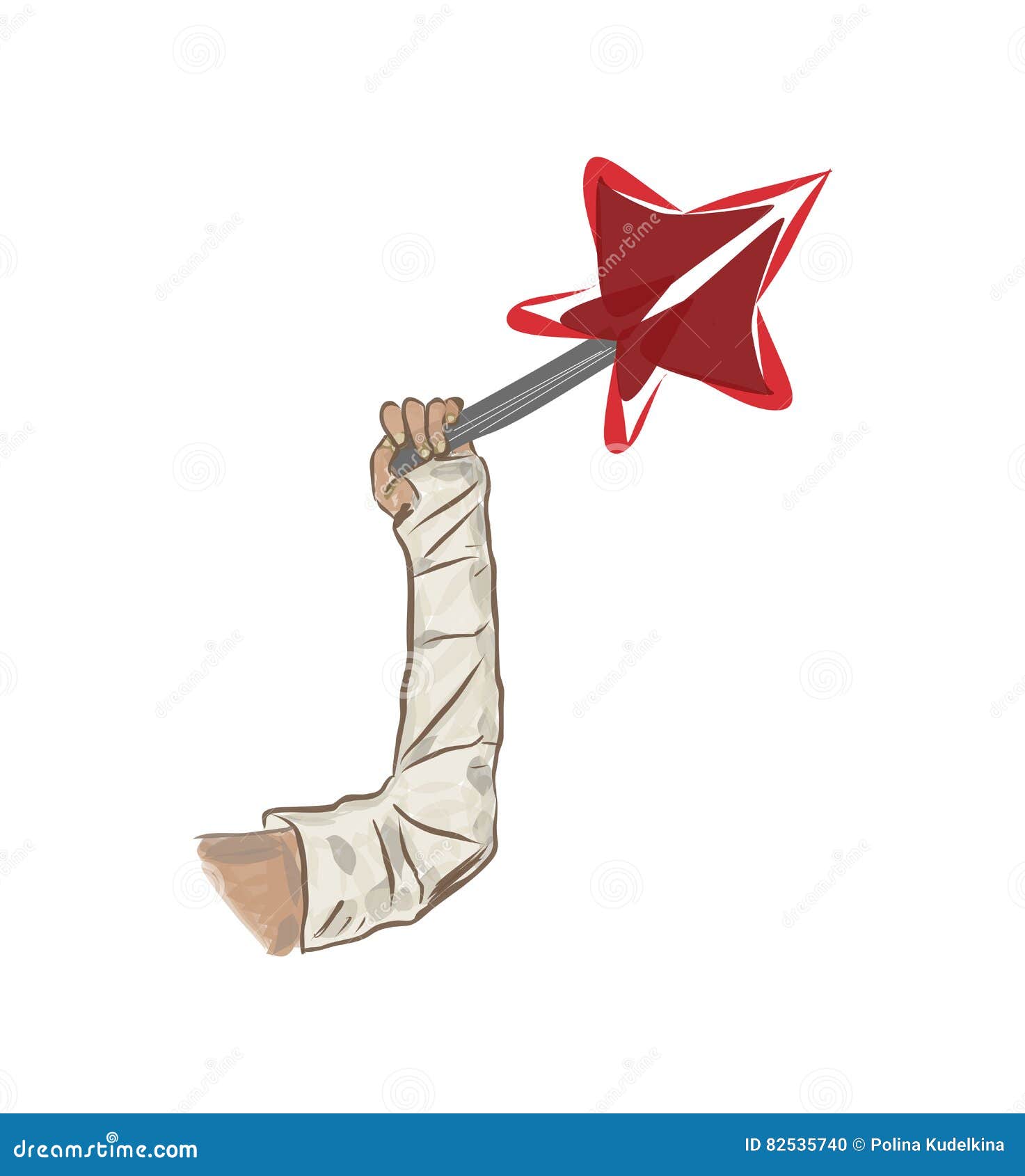 Arm in a cast and red star stock vector. Illustration of cast - 82535740