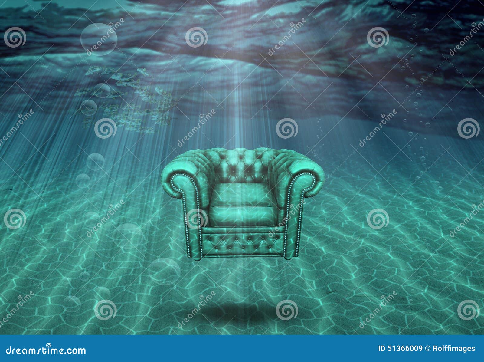 Arm Chair Floats in Sea Bottom Stock Illustration - Illustration of ...