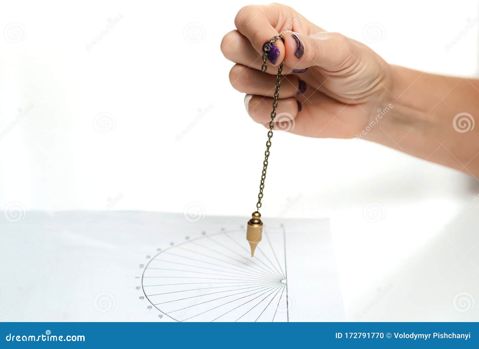 Arm of Dowser with Hand-held Pendulum Over the Chart. Stock Photo ...