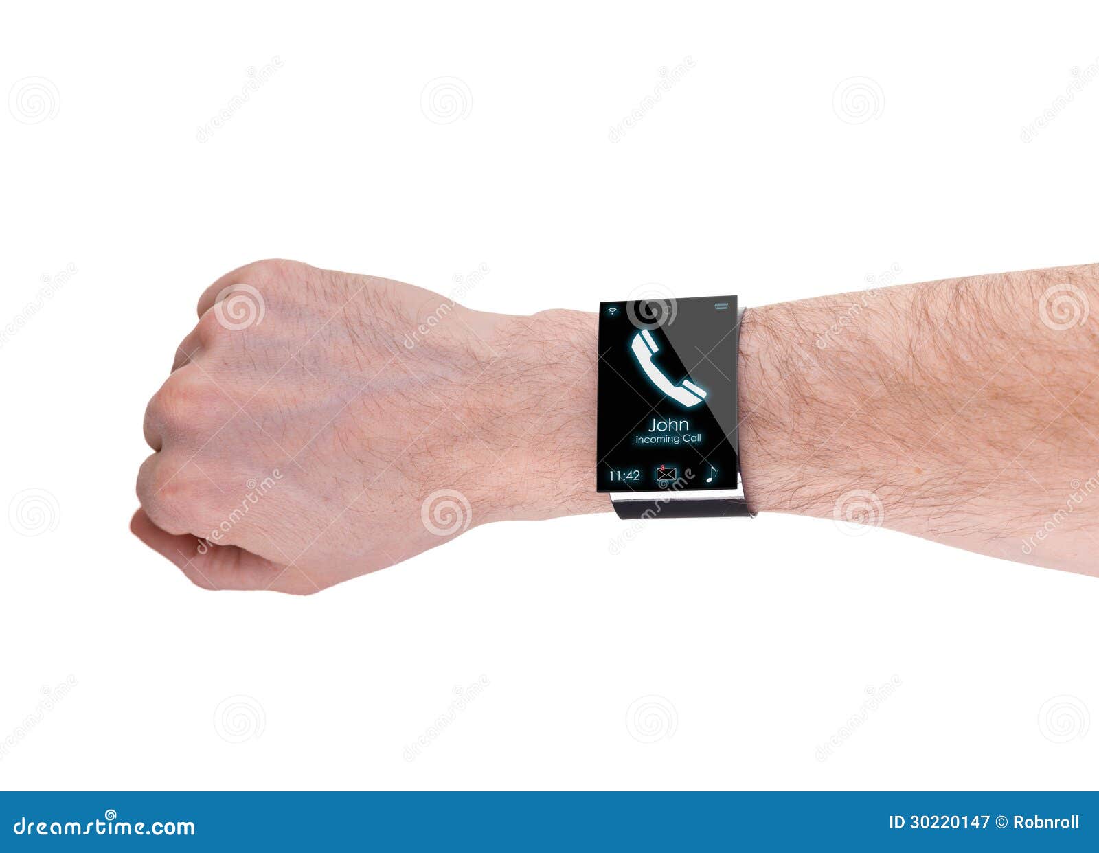 Arm with a Modern Internet Smartwatch, Isolated on White Stock Image ...