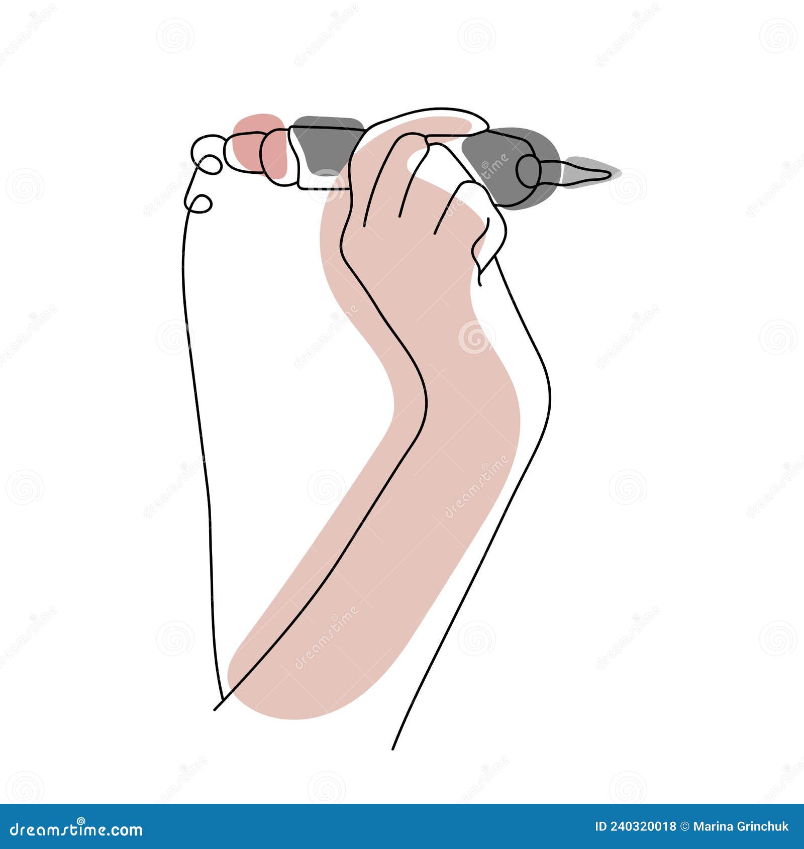 Arm with Tattoo Machine in Line Art Style. Stock Vector - Illustration ...