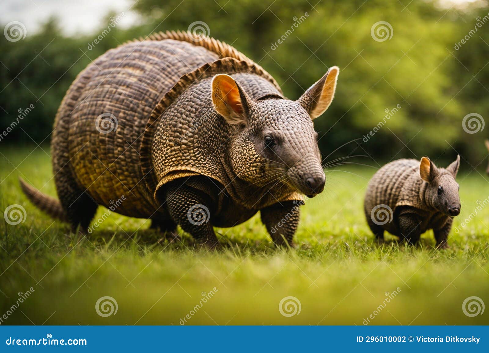 Armadillo with Offspring on the Grass Stock Illustration - Illustration ...