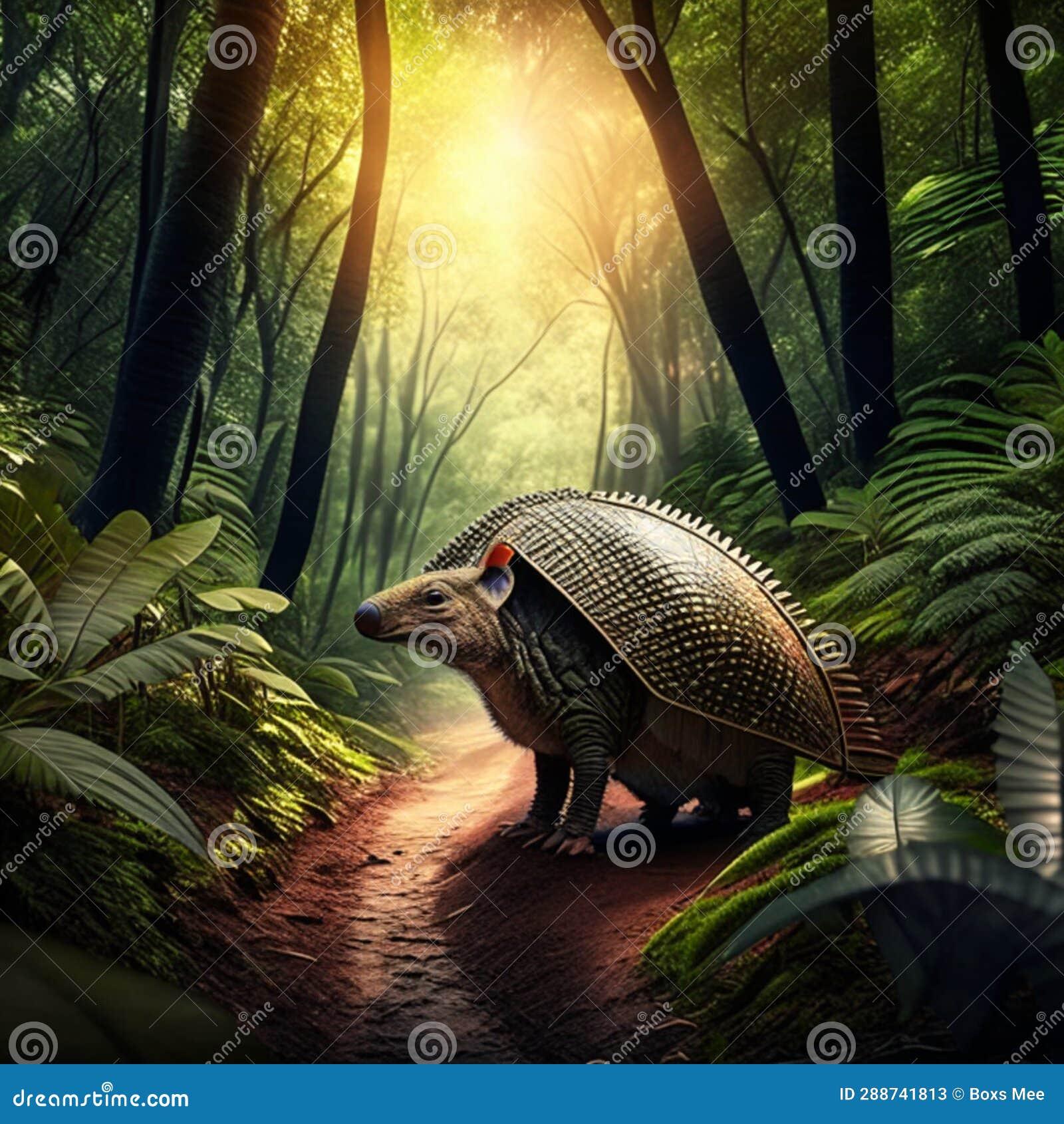 Armadillo Walking on the Path in the Forest. 3d Rendering Generative AI ...