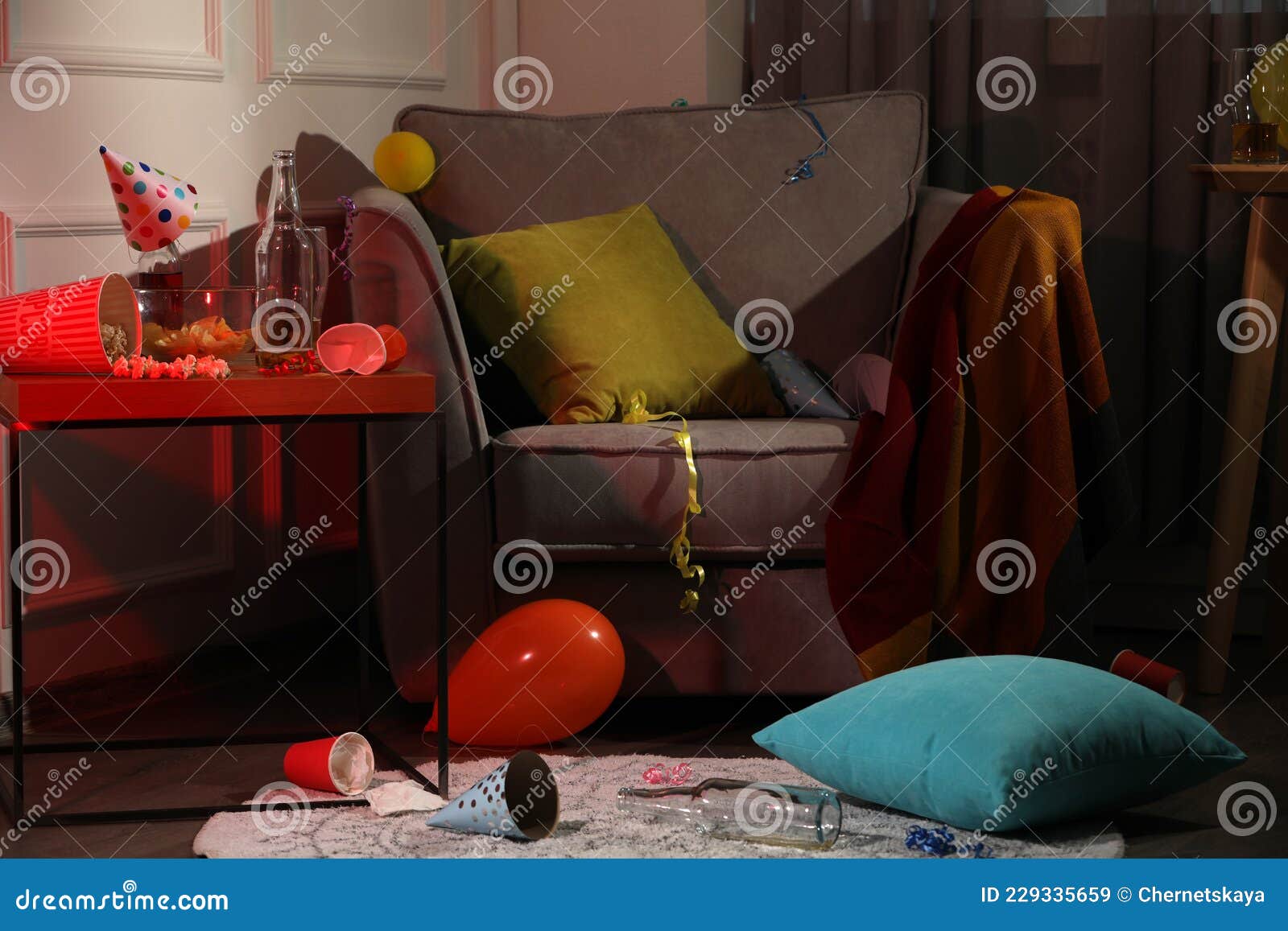Armchair and Dirty Table in Messy Room after Party Stock Image - Image ...