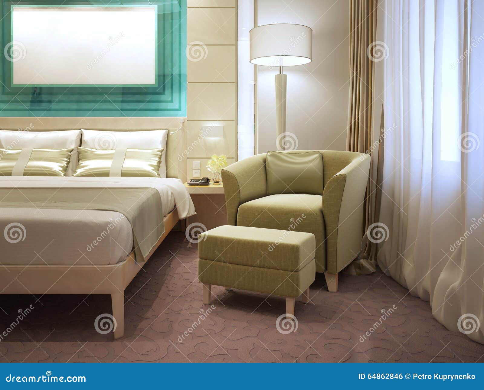 Armchair with Footrest in Modern Hotel Stock Photo - Image of lamp ...