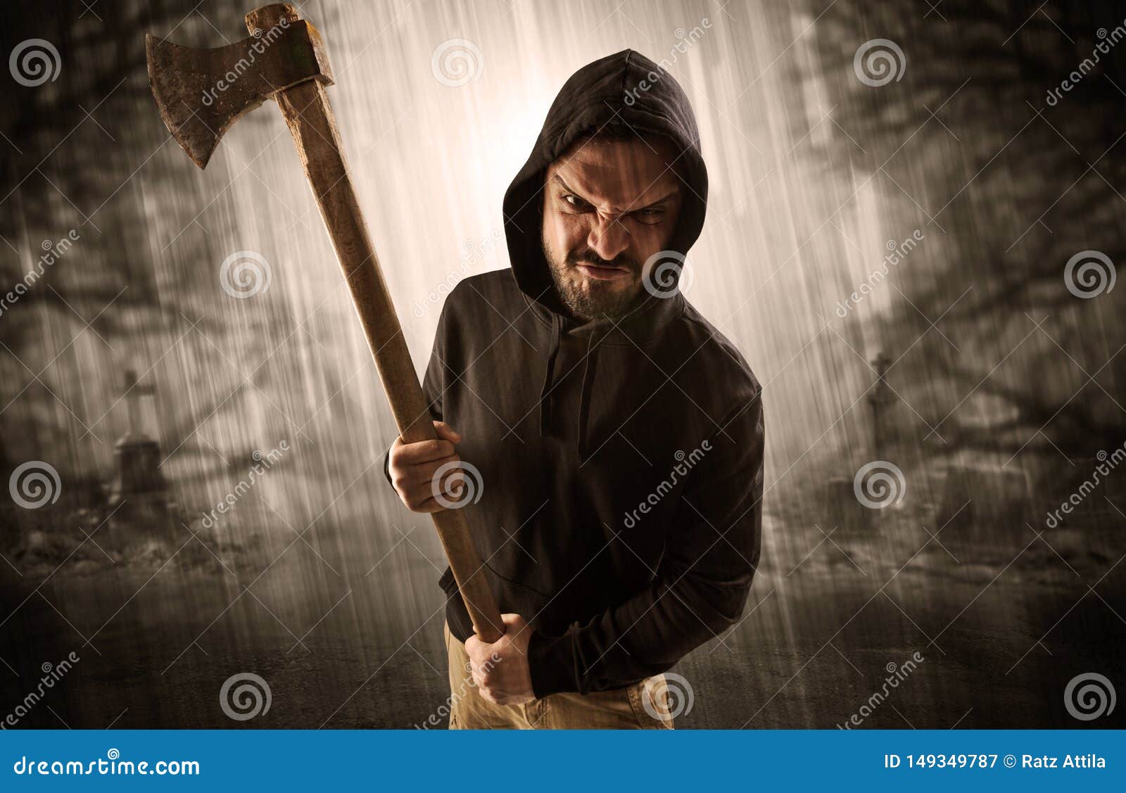 Aggressive Hunter in Abandoned Graveyard Concept Stock Image - Image of ...