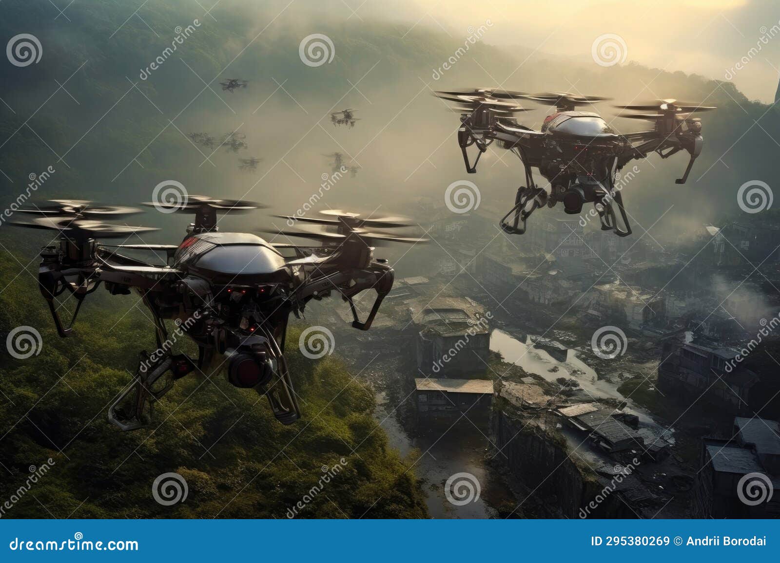 Armed Drones in the Battlefield. Stock Illustration - Illustration of ...